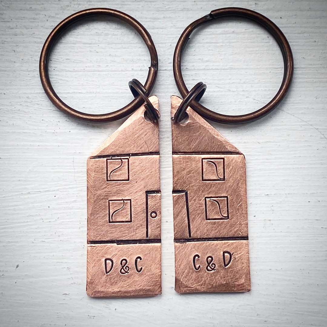 PERSONALISED Matching New First Home Keychains. Couples Initials Hand ...
