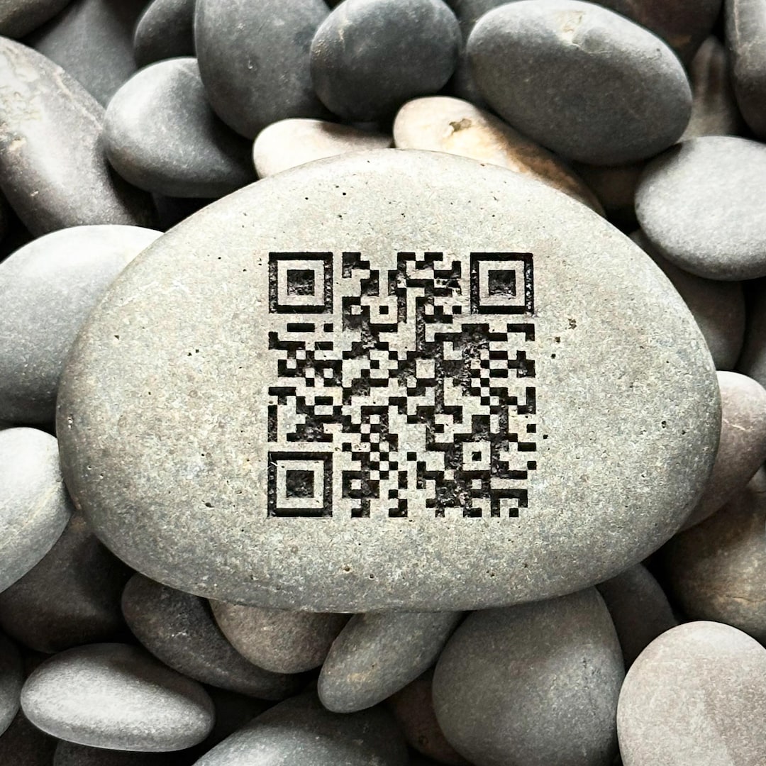 QR Code Personalised Stone Pebble Rock. Interactive Business Music Code ...