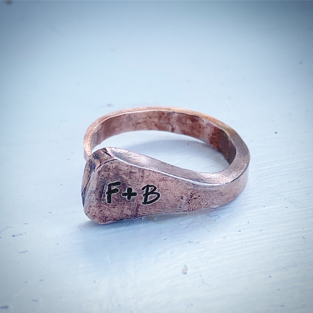 Handmade Horseshoe Nail Prairie Diamond Ring. Personalised Hand Stamped ...