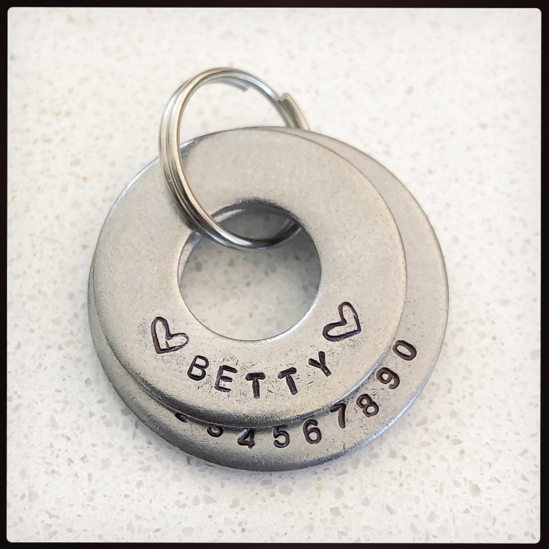 Pet ID Tag. Personalised Dog, Cat Name and Phone Number Tag. Hand ...