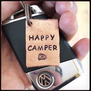 HAPPY CAMPER. Camper Van Keys. Hand Stamped Gift. Keychain. Copper Key ...