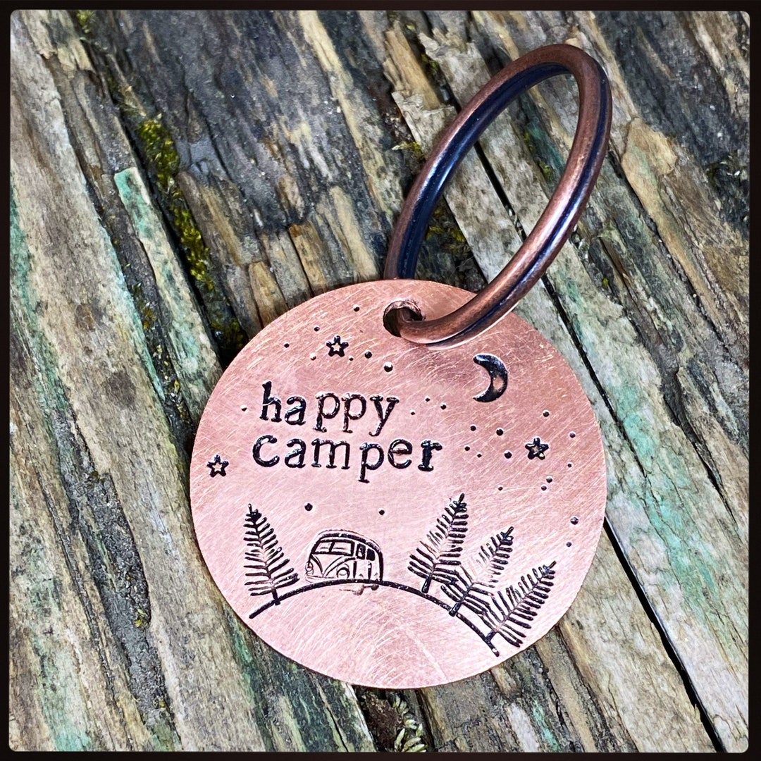 HAPPY CAMPER. Camper Van Keys. Hand Stamped Gift. Keychain. Copper Key ...