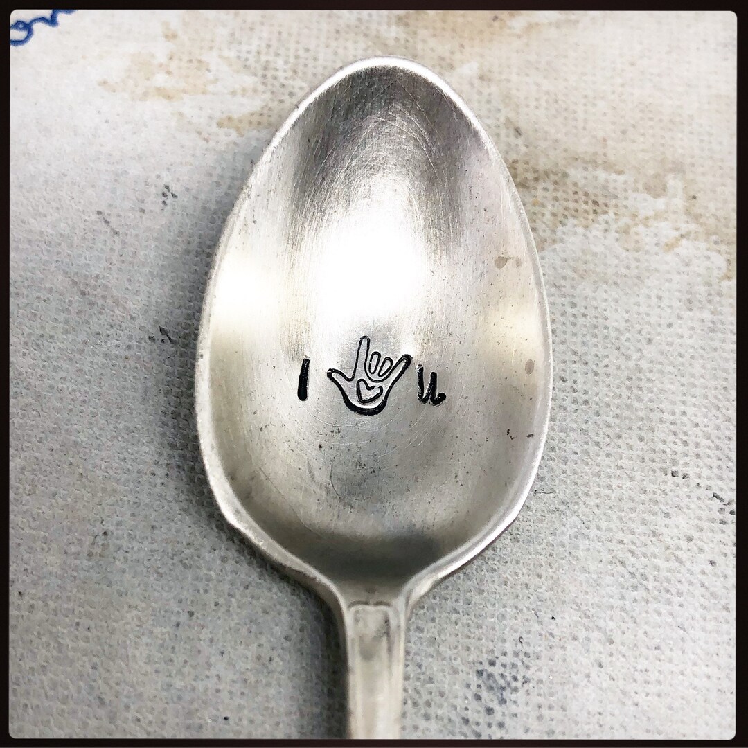 I LOVE YOU Unique Hand Stamped Vintage Antique Spoon Teaspoon. Sign ...