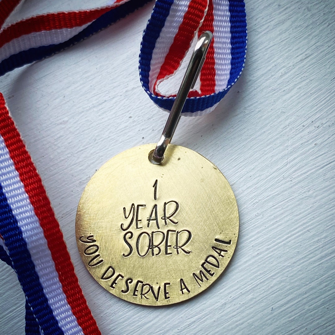 PERSONALISED Sobriety Gold Medal Award. Custom Sober Recovery Medallion ...