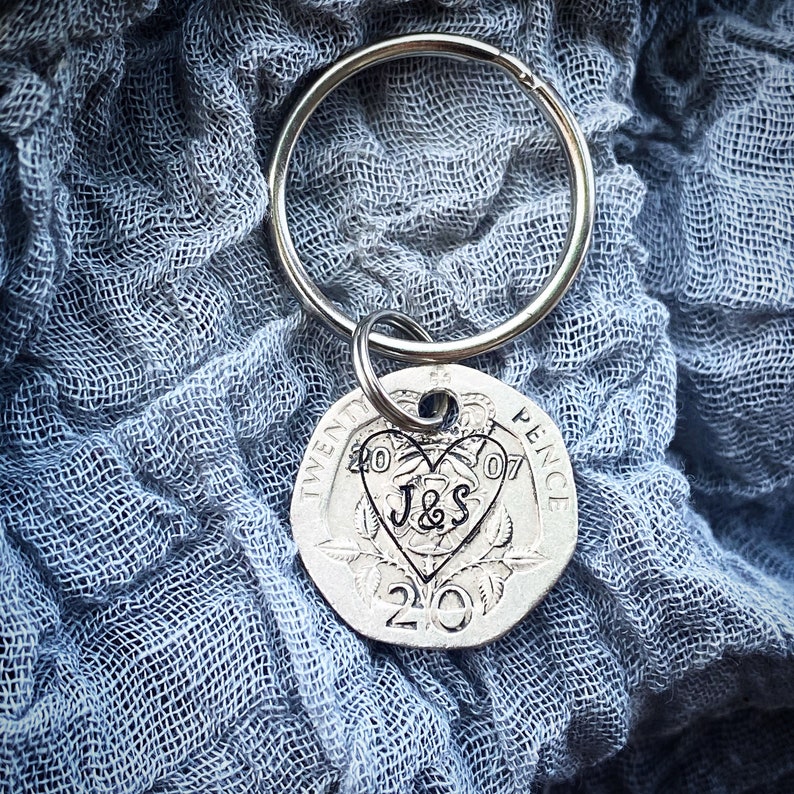 20th Wedding Anniversary Hand Stamped British Coin. Keepsake. - Etsy