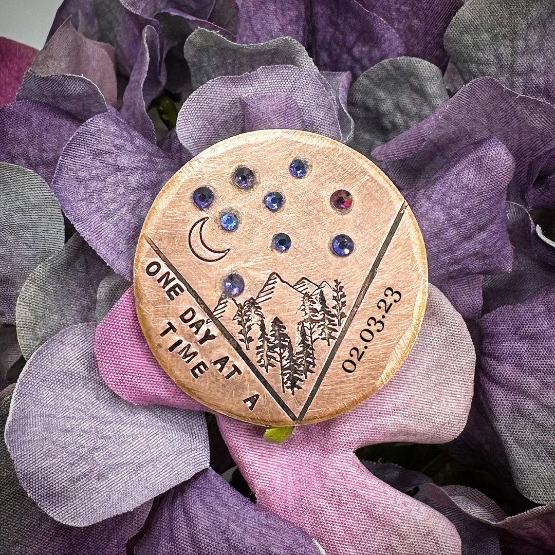 Personalised Sobriety Token Chip Gift Custom Hand Stamped One Day at a ...