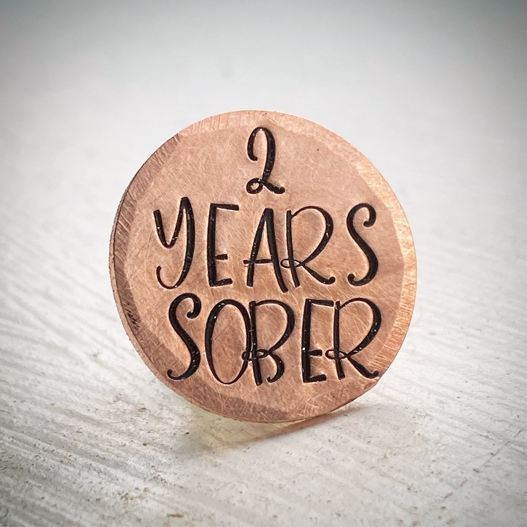 PERSONALISED Years Sober Sobriety Milestone Pin Badge Gift Hand Stamped ...