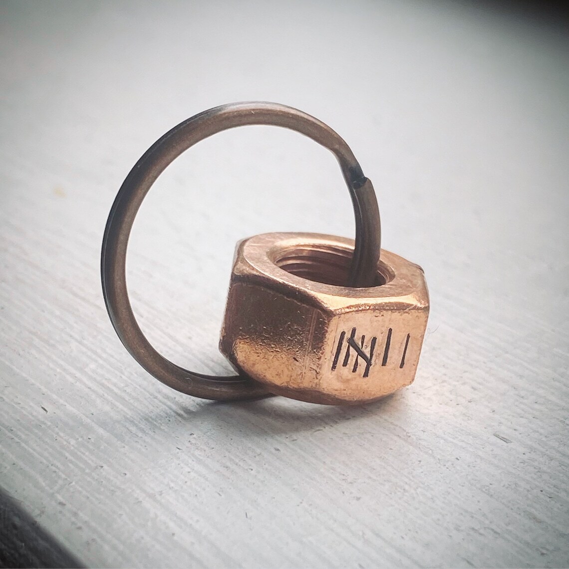 I Still Do. Hex Nut 7 or 9 Year Tally Hash Mark Copper Keychain Hand ...