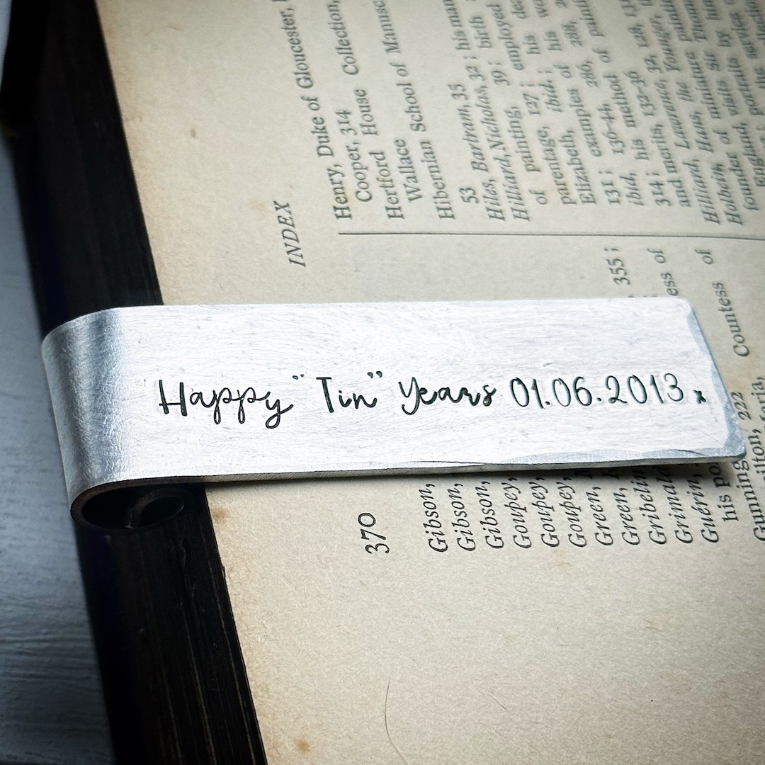 PERSONALISED Happy Tin Years ANNIVERSARY Date Bookmark. Unique ...