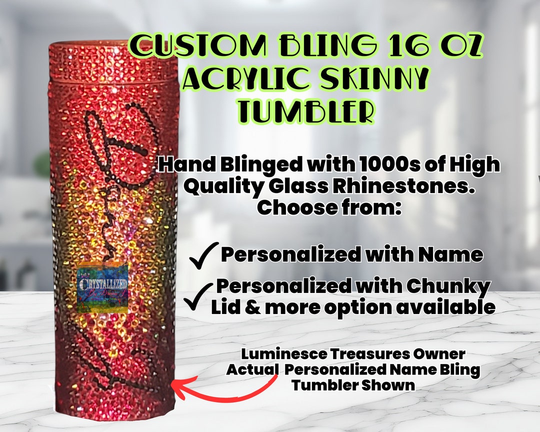 Custom 16 Oz Personalized Skinny Rhinestone Tumbler, Personalized With ...