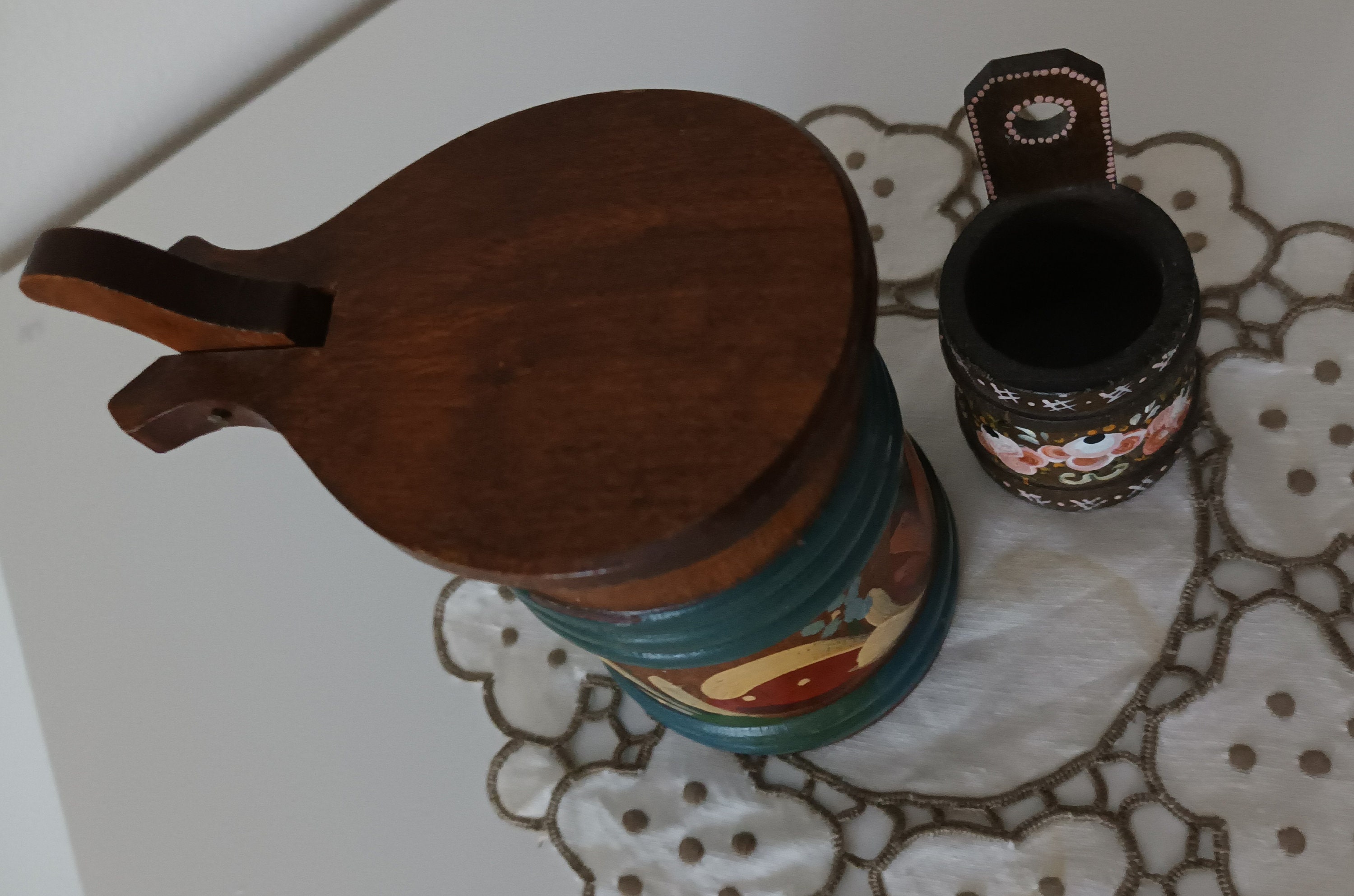 Vintage Swedish Wooden Mugs (set of 2), Hand-painted Kurbits Folk Art ...