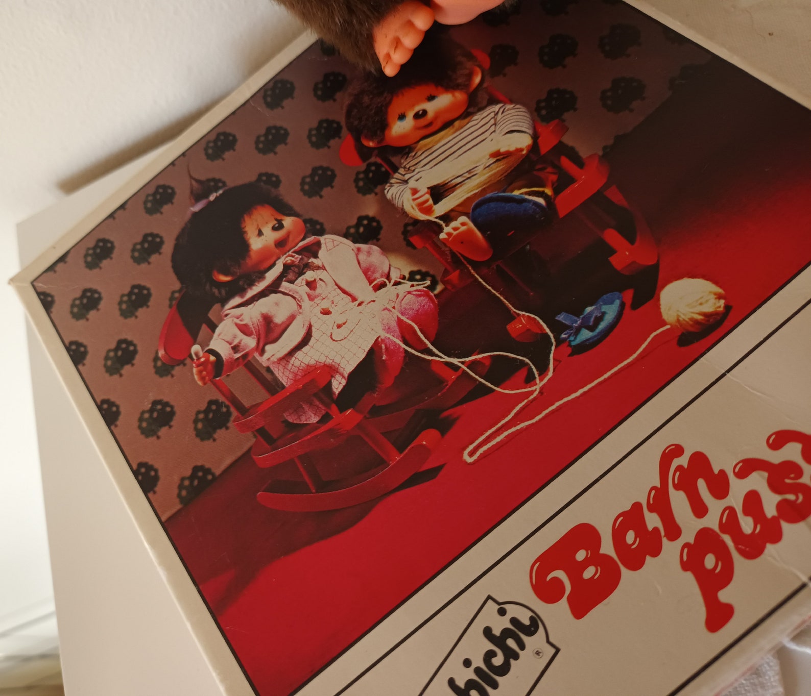 1 Vintage Monchichi Girl With Pink Bows and White Bib and Baby Bottle ...