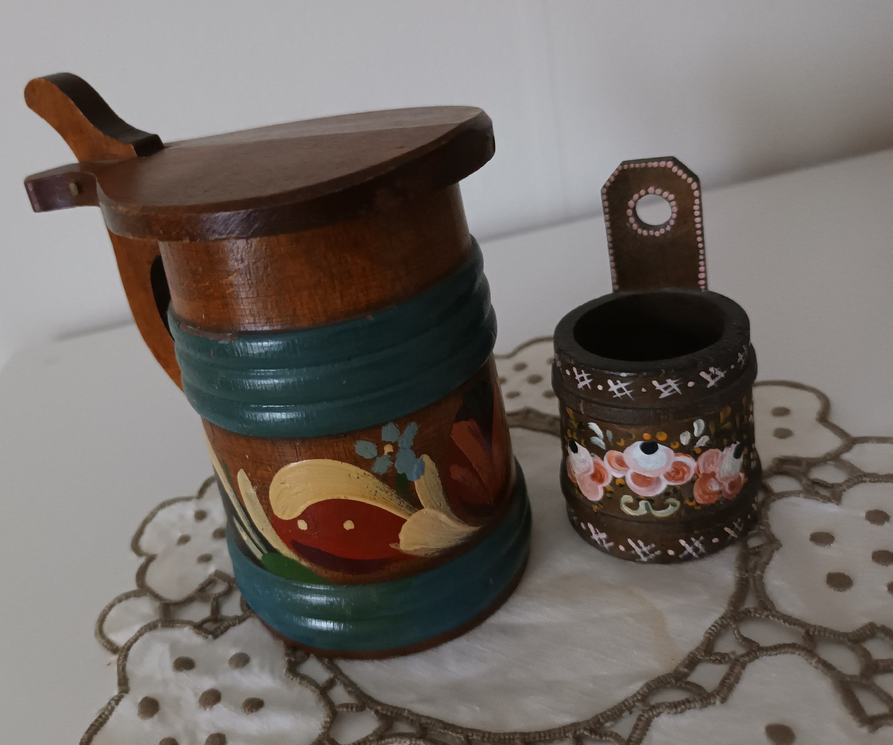 Vintage Swedish Wooden Mugs (set of 2), Hand-painted Kurbits Folk Art ...
