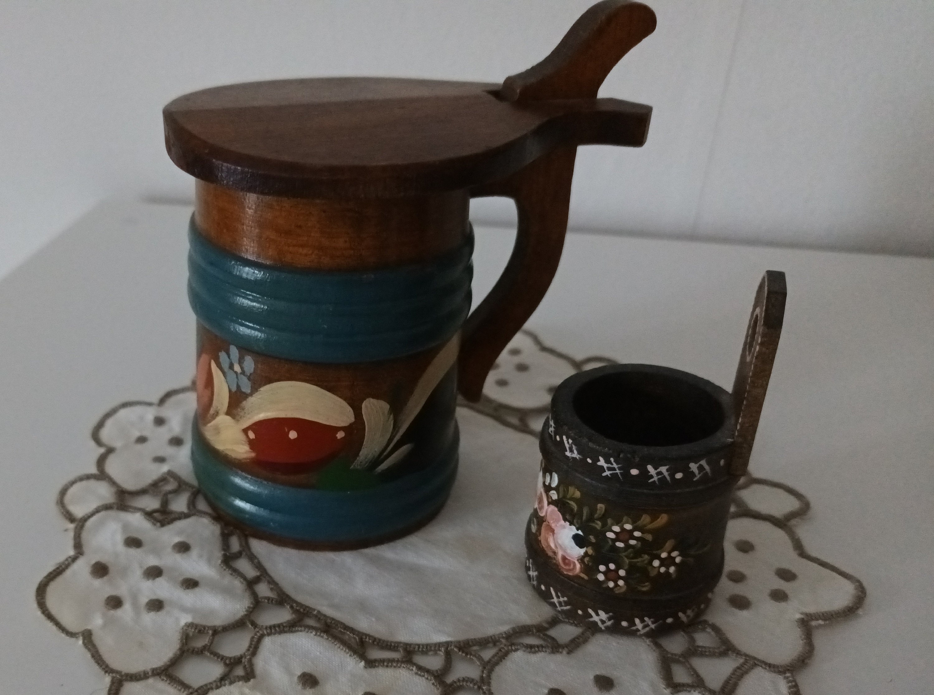 Vintage Swedish Wooden Mugs (set of 2), Hand-painted Kurbits Folk Art ...