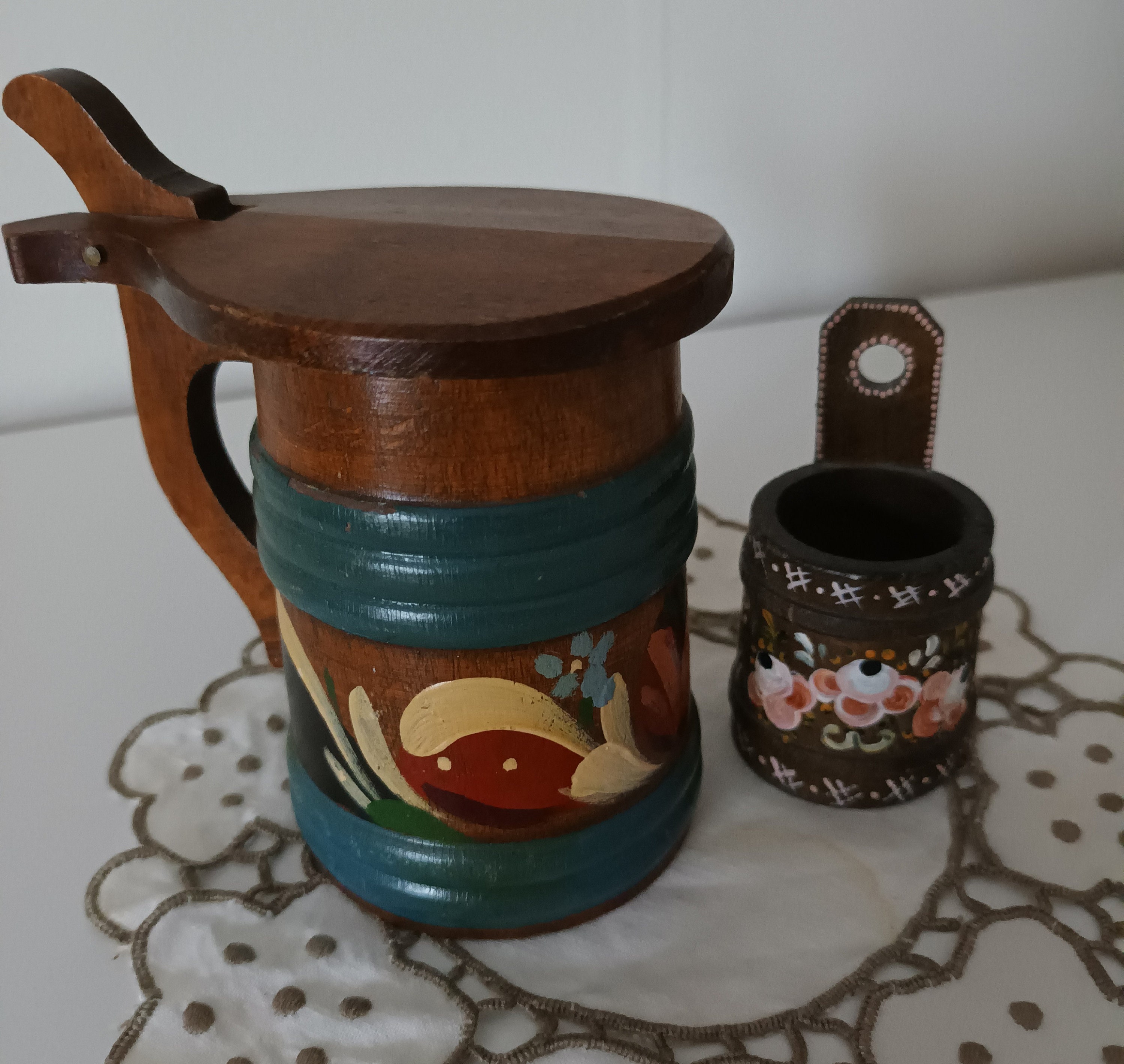 Vintage Swedish Wooden Mugs (set of 2), Hand-painted Kurbits Folk Art ...