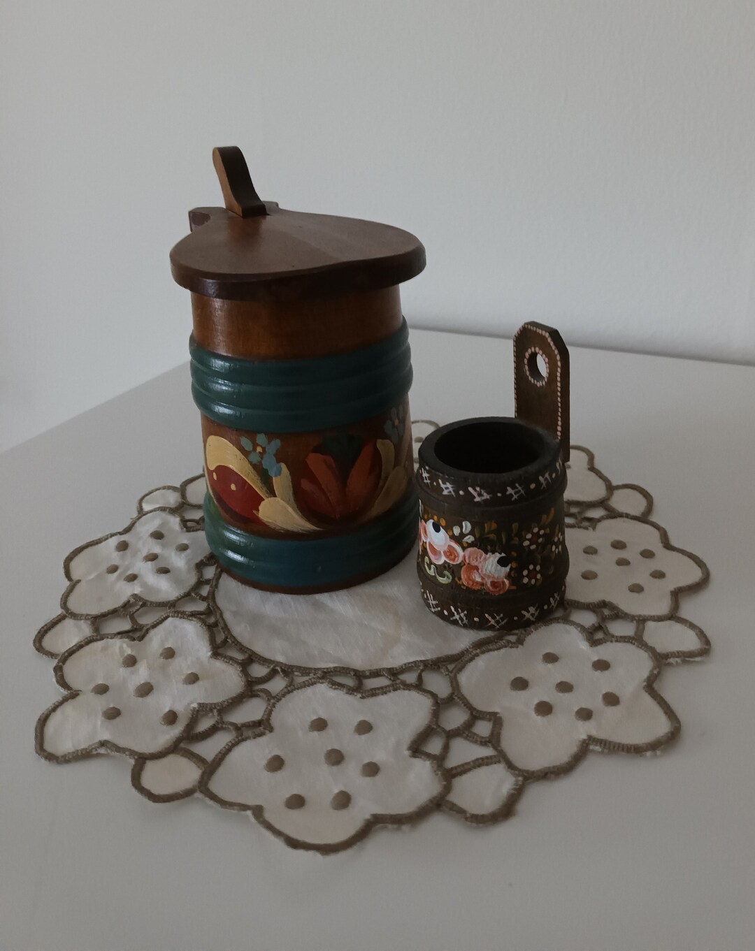 Vintage Swedish Wooden Mugs (set of 2), Hand-painted Kurbits Folk Art ...
