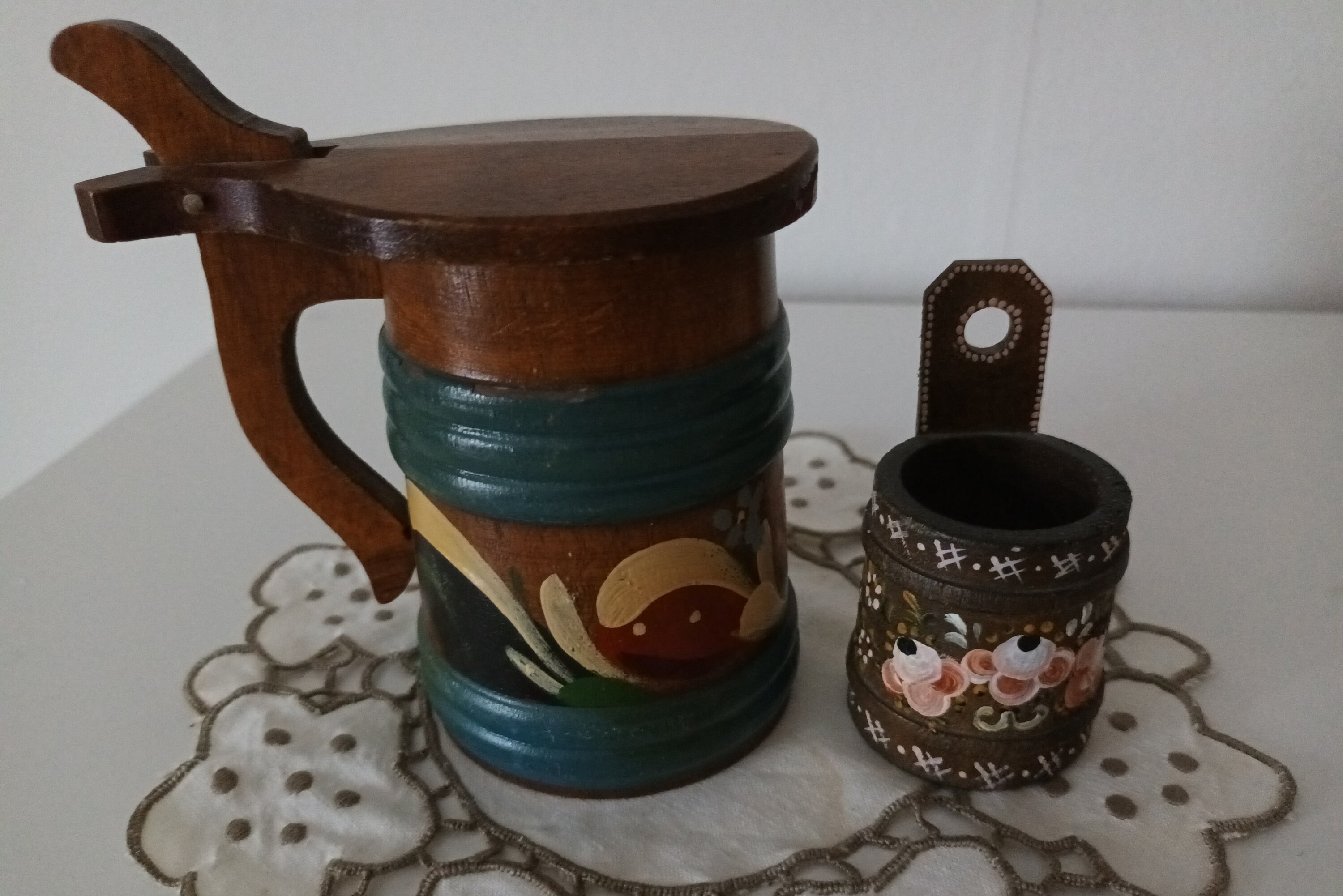 Vintage Swedish Wooden Mugs (set of 2), Hand-painted Kurbits Folk Art ...