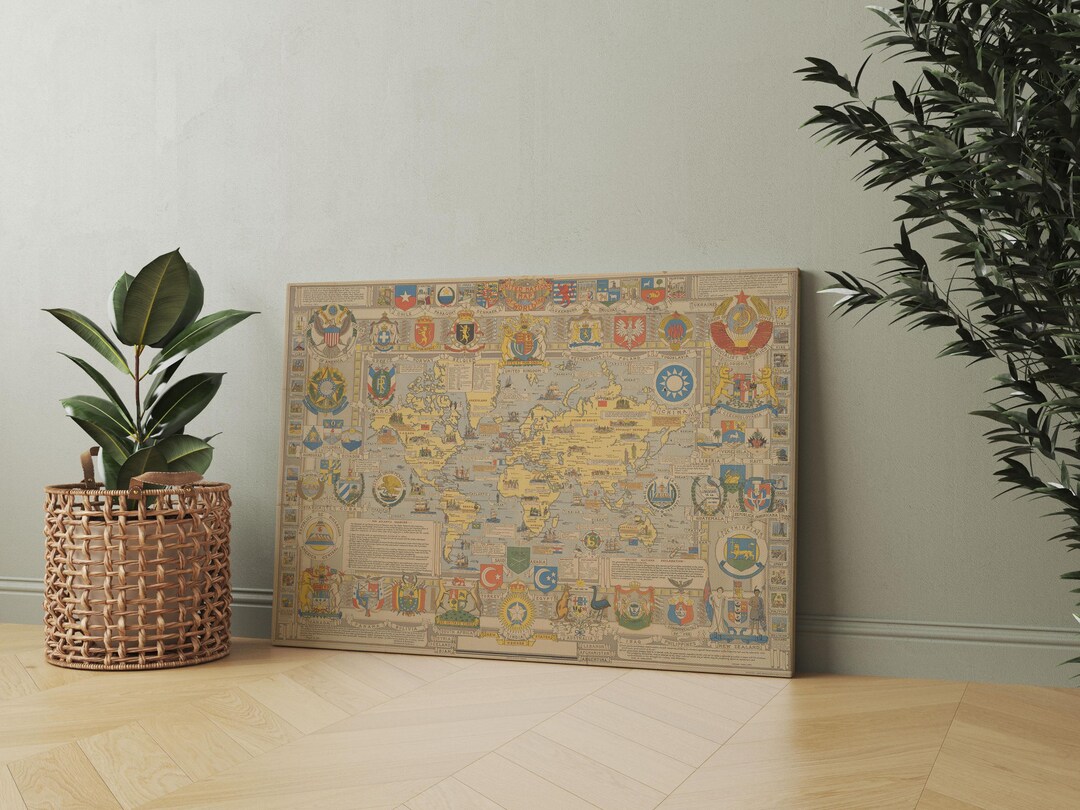 1948 United Nations Map of the World, 20th Century Antique Map of the ...
