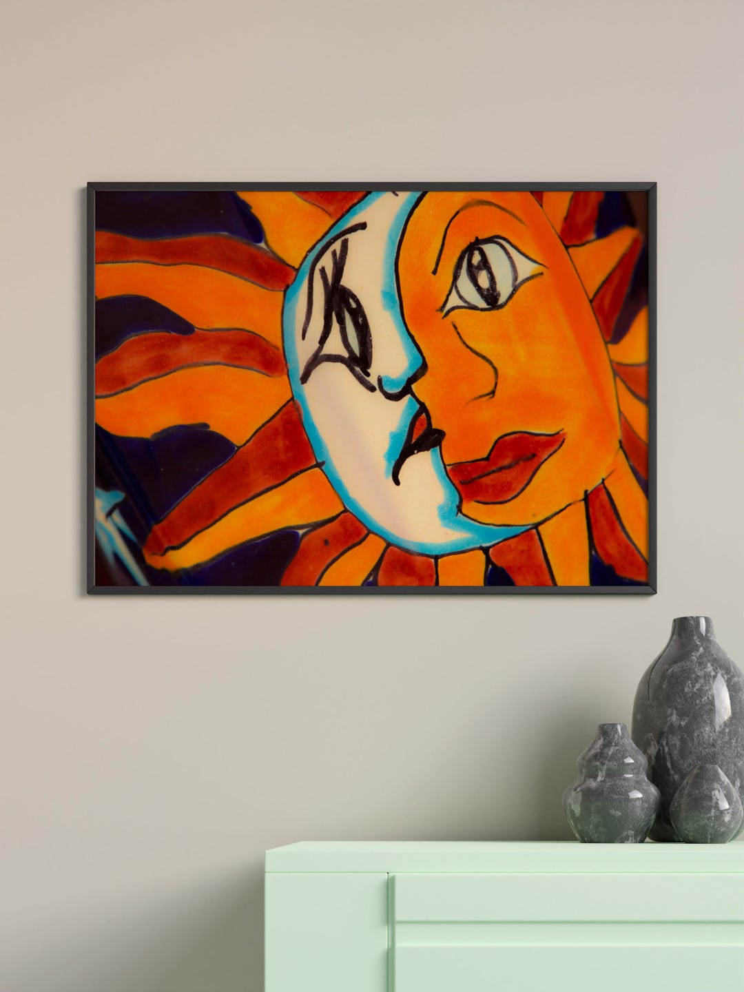 Sun Painting for Cubism Lovers, Special Orange Decoration Idea, Unique ...