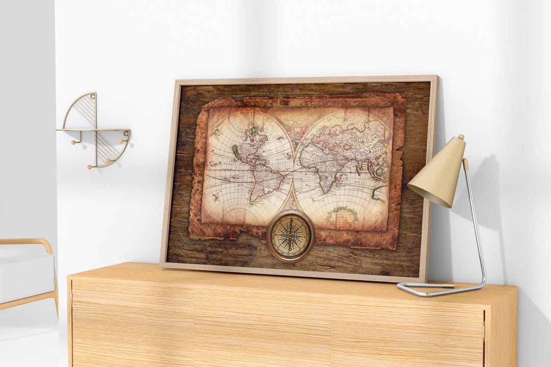 Antique World Map Canvas Wall Art Design, Poster Print Decor for Home ...
