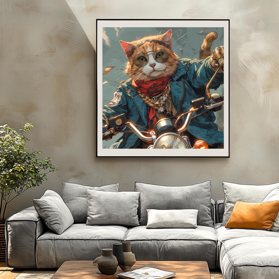 4 PNG Digital Files at 6144 X 6144 Pixels / 300 Dpi Cats on Motorcycles ...