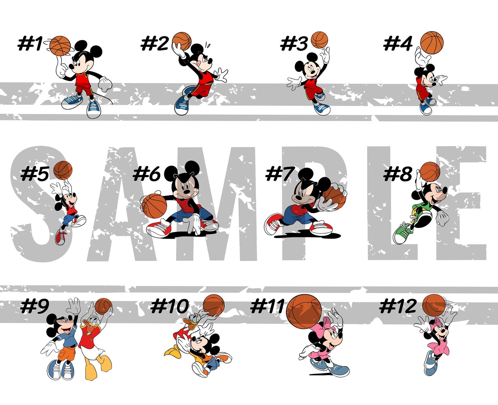 Basketball Mickey Mouse, Minnie Mouse, Donald Duck 1.5 Edible Icing ...
