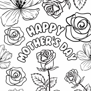 Happy Mother's Day Floral Coloring Page, Downloadable Kids Coloring ...