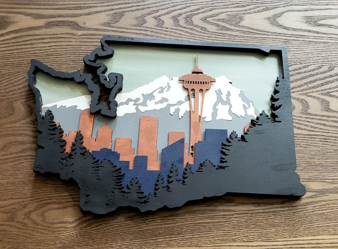 Laser Cut Sign, Laser Engraved Sign, Seattle Skyline, Space Needle ...
