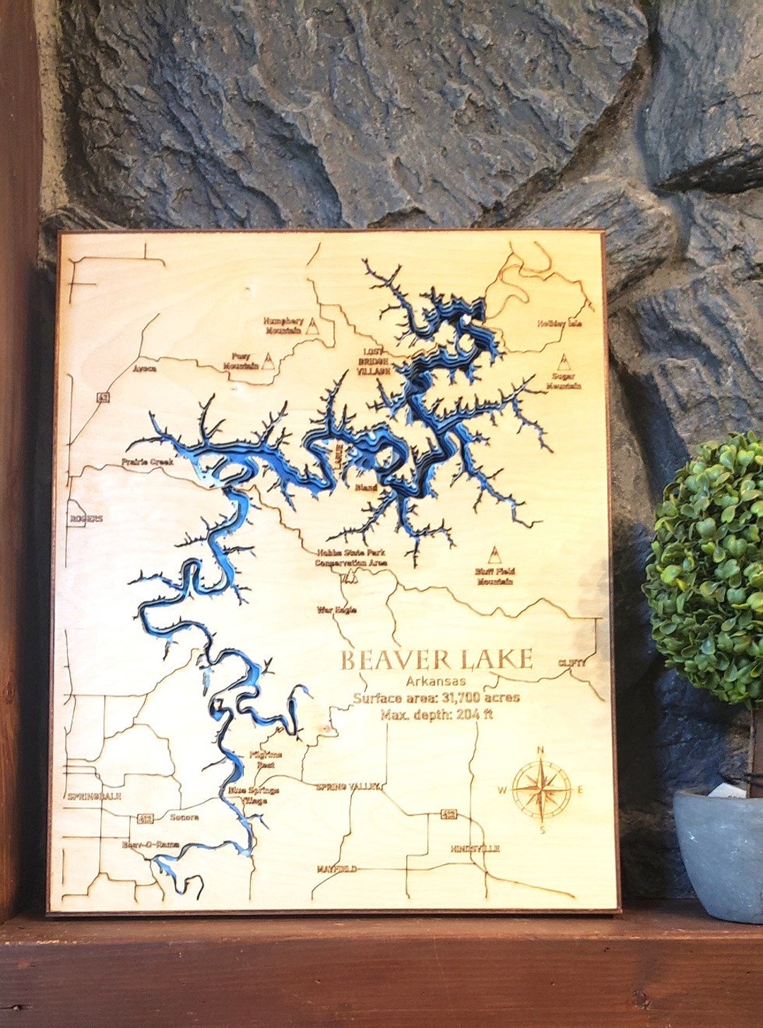 Beaver Lake, AR 3D Map, 8 Layer Map, Laser Cut Map, Lake House, Wall ...