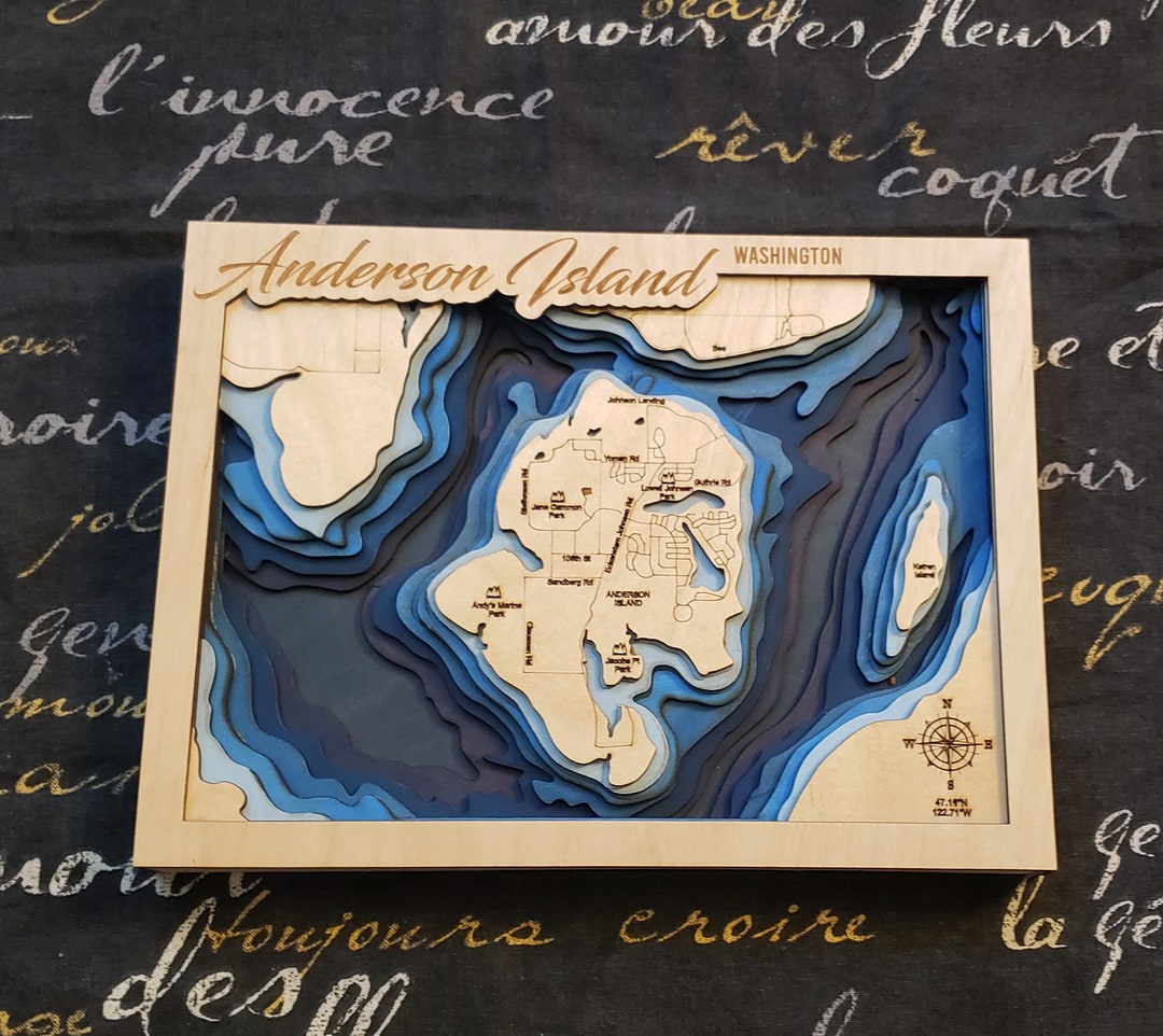 Anderson Island, WA 3D Map, Laser Cut Map, Puget Sound, Washington Map ...