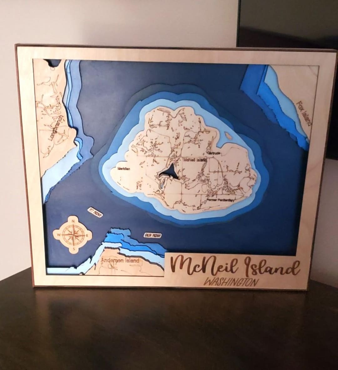 Mcneil Island, Layered Wood Map, Penitentiary, Washington State Map ...