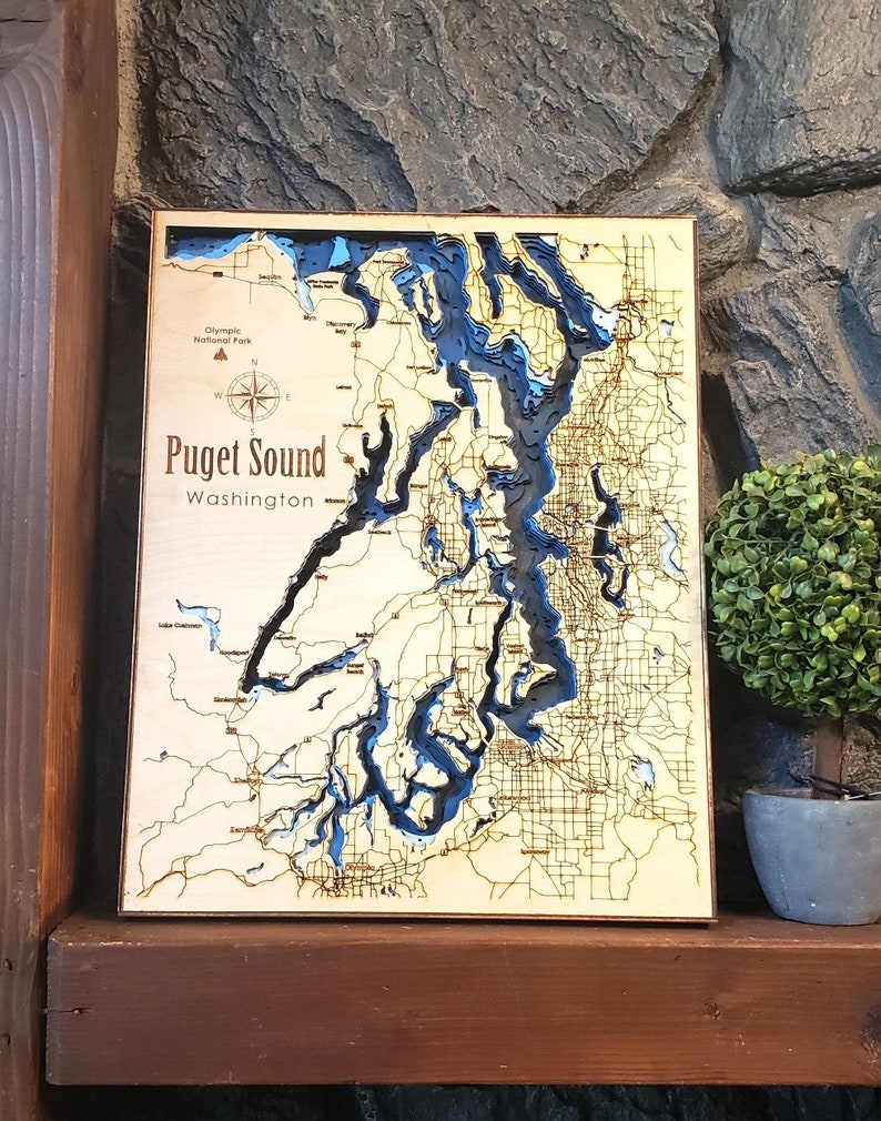 Puget Sound 3D Map, 7 Layer Map, Laser Cut Map, Puget Sound, Washington ...