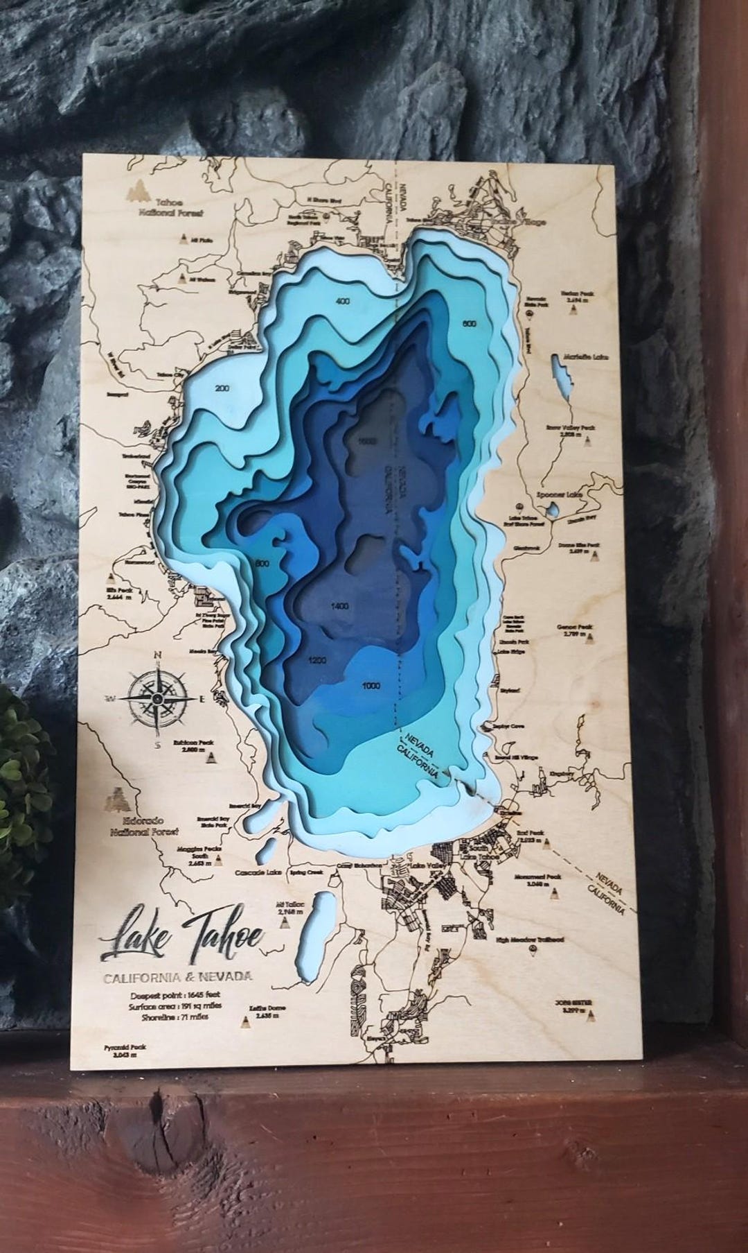 Lake Tahoe Map, VRBO, AIRBNB, Vacation, Laser Cut Map, Wedding Gift ...