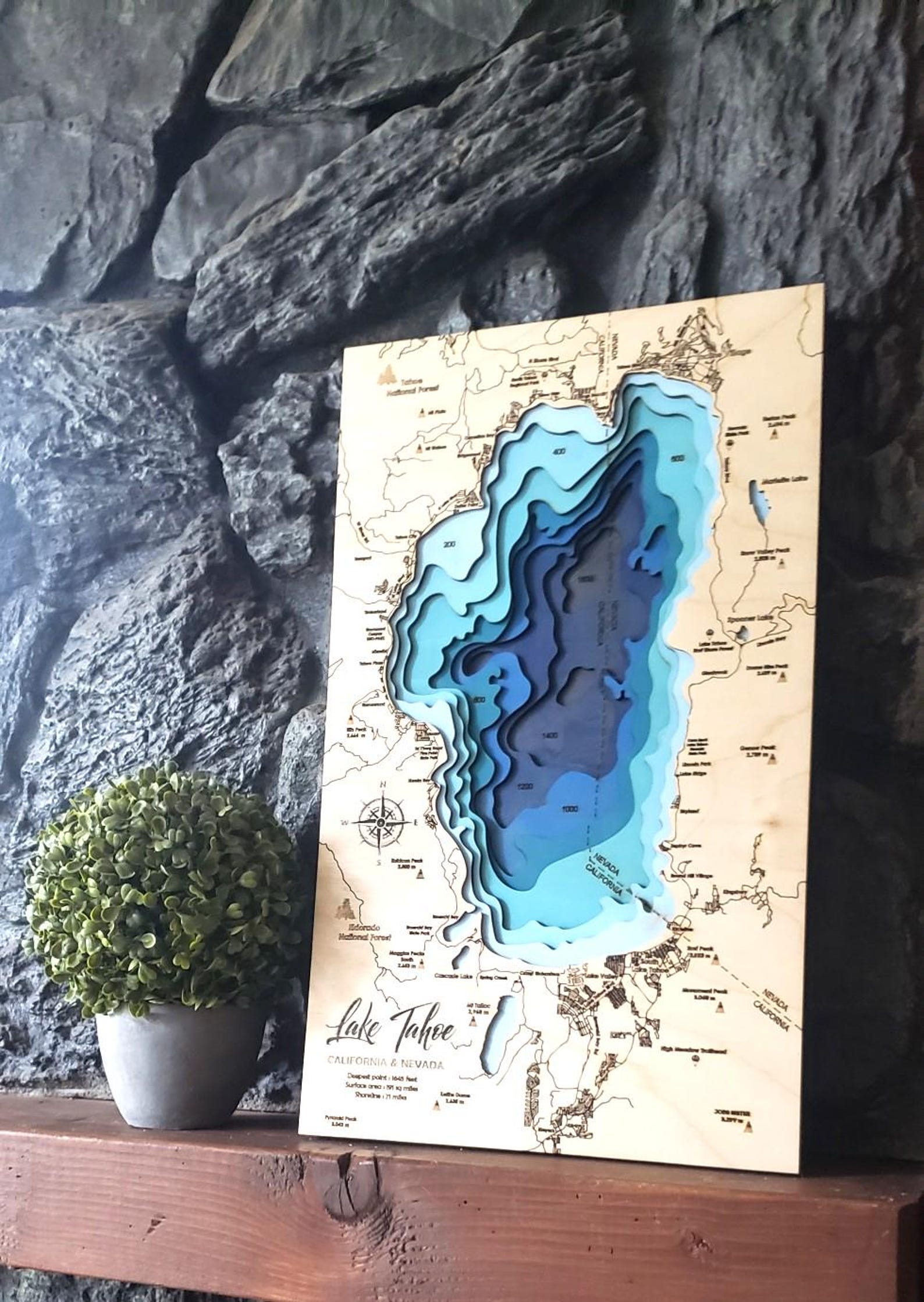 Lake Tahoe Map, VRBO, AIRBNB, Vacation, Laser Cut Map, Wedding Gift ...