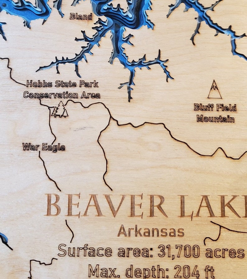 Beaver Lake, AR 3D Map, 8 Layer Map, Laser Cut Map, Lake House, Wall ...