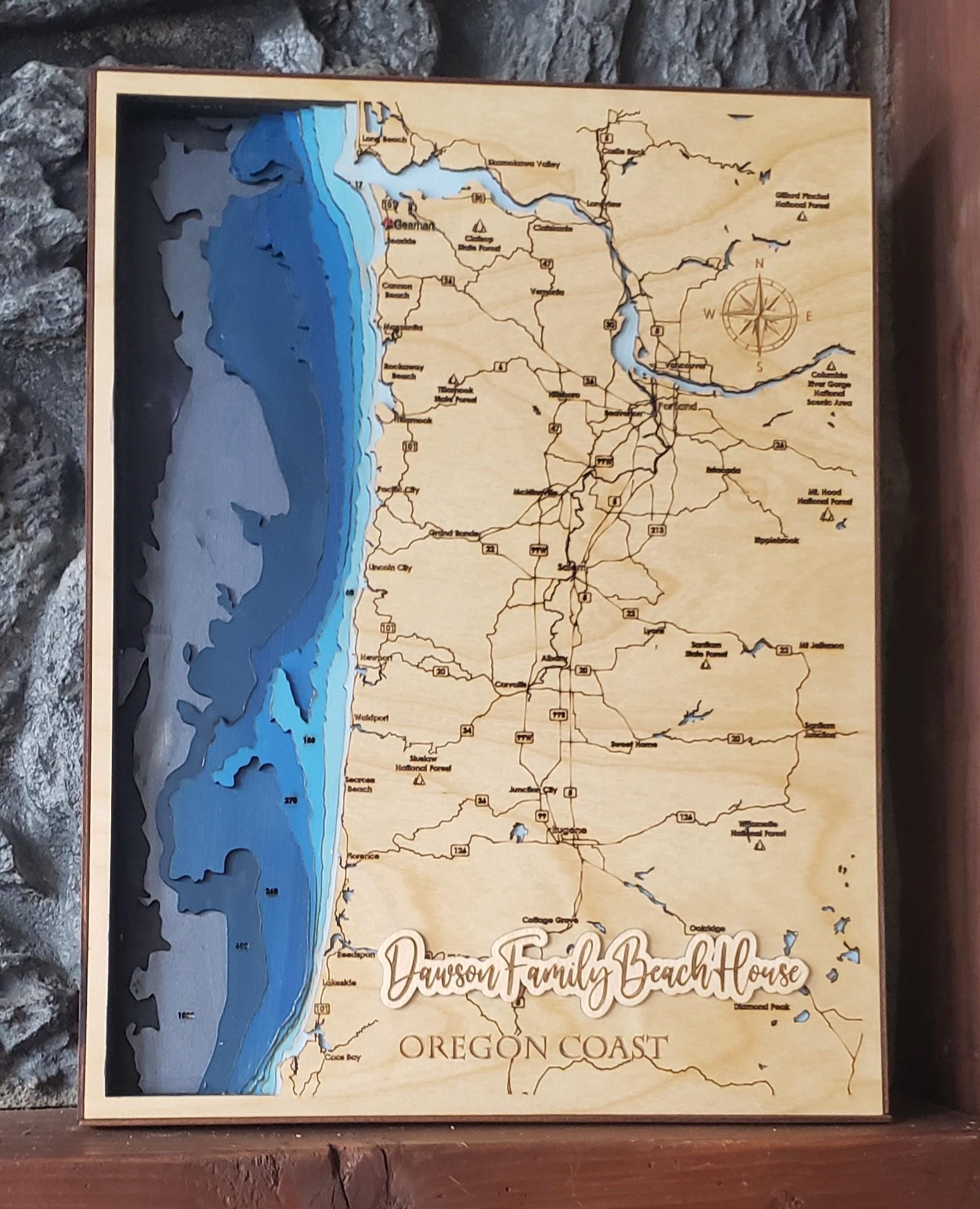 Oregon Coast Map, VRBO, AIRBNB, Vacation, Laser Cut Map, Wedding Gift ...