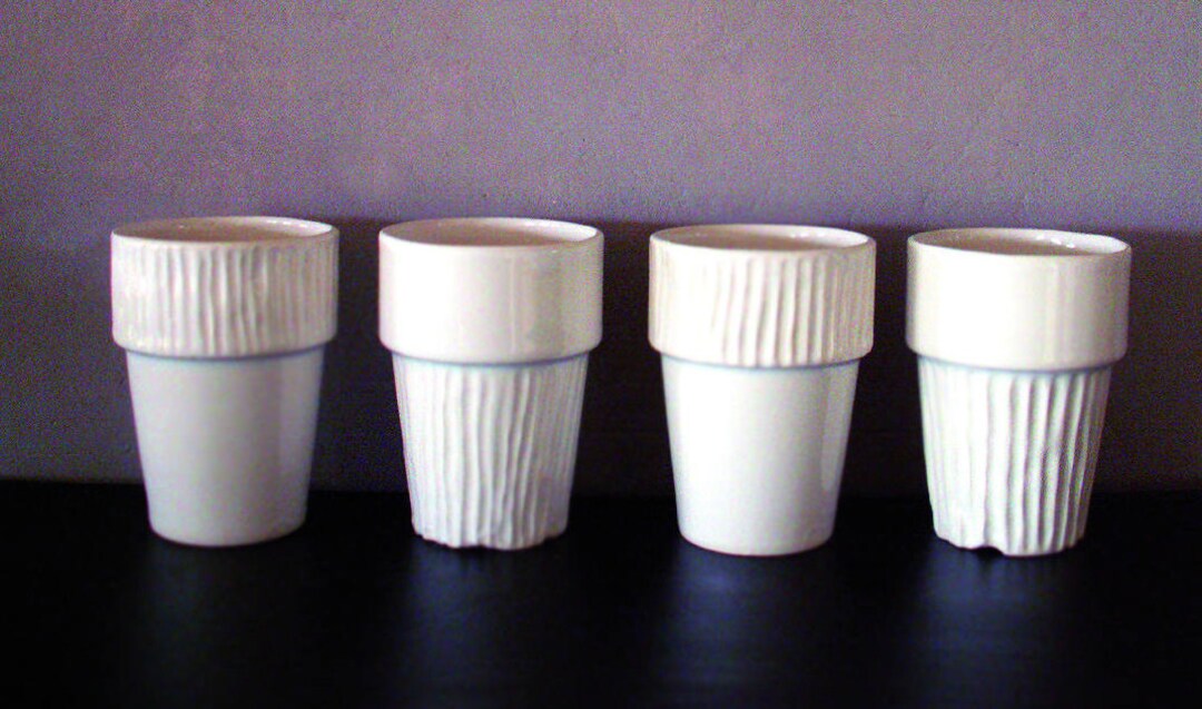 Handmade White Stoneware Cup, Rustic Ribbed Texture, Vintage Look - Etsy
