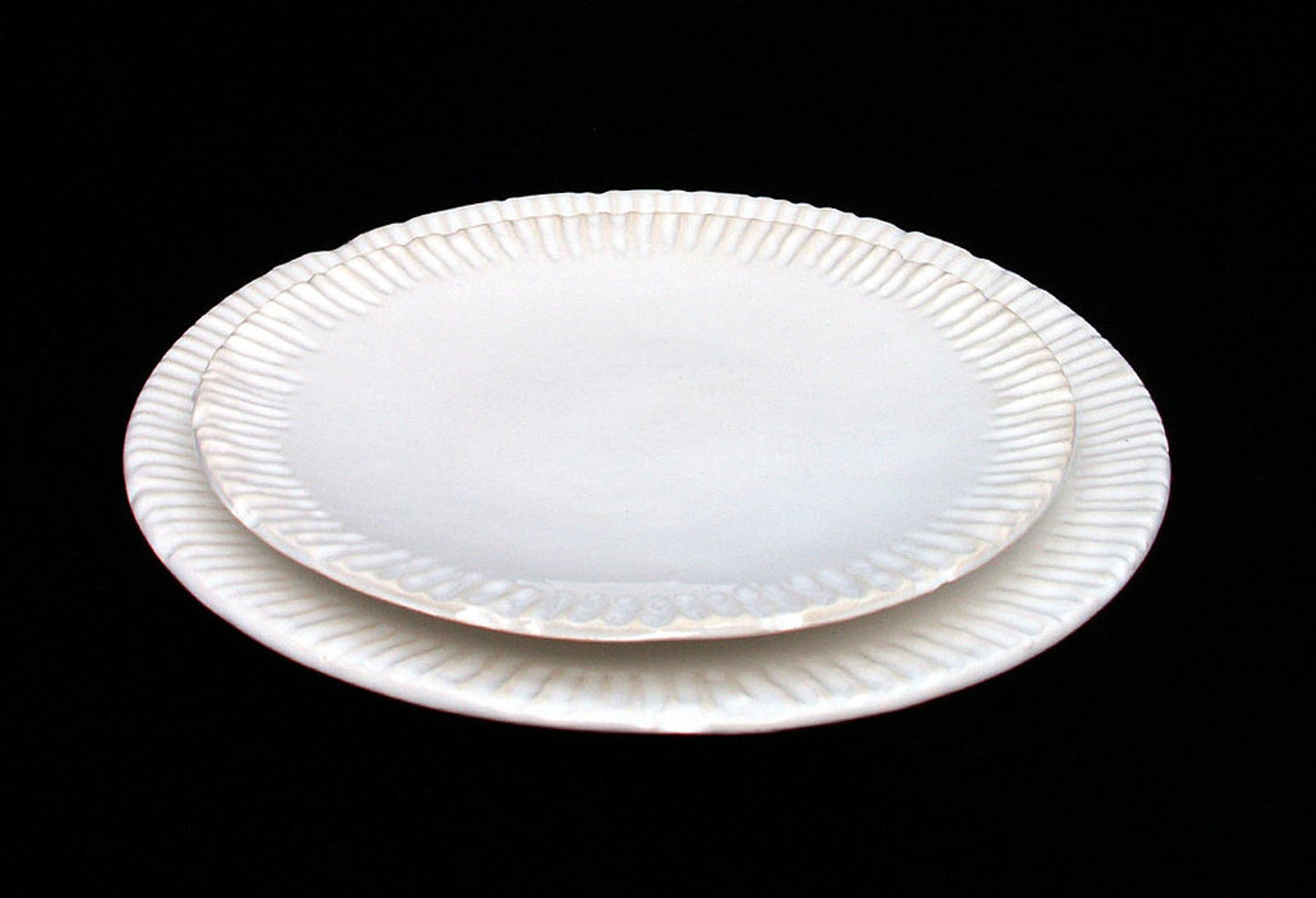 Handmade White Ceramic Dinner Plate With Vintage Looking Fluted Edge ...
