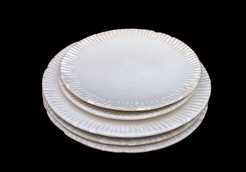 Handmade White Ceramic Breakfast or Dessert Plate With Rustic Fluted ...