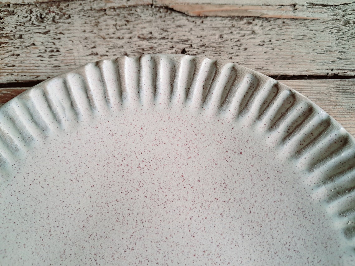 Handmade White Ceramic Breakfast or Dessert Plate With Rustic Fluted ...