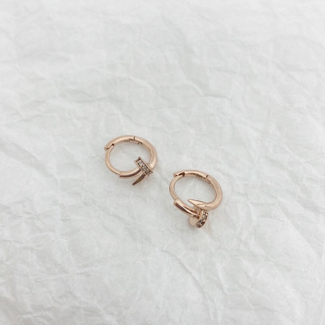 Nail Hoops With or Without Diamonds, 14K Yellow Rose White Gold, Sold ...