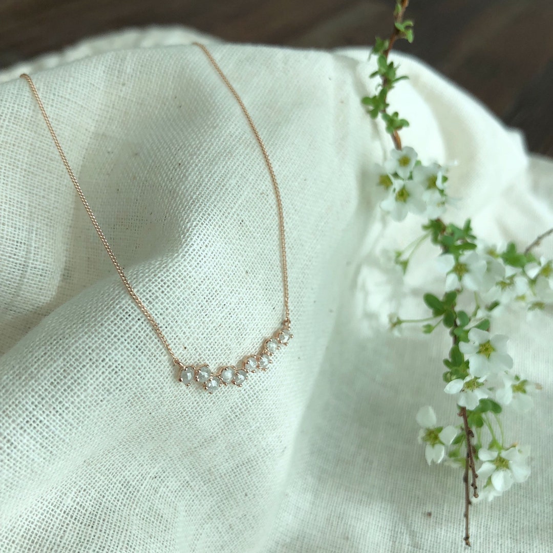 Rough Grey Diamond Wide Pendant Necklace, Solid 14K Gold, Dainty Thin ...