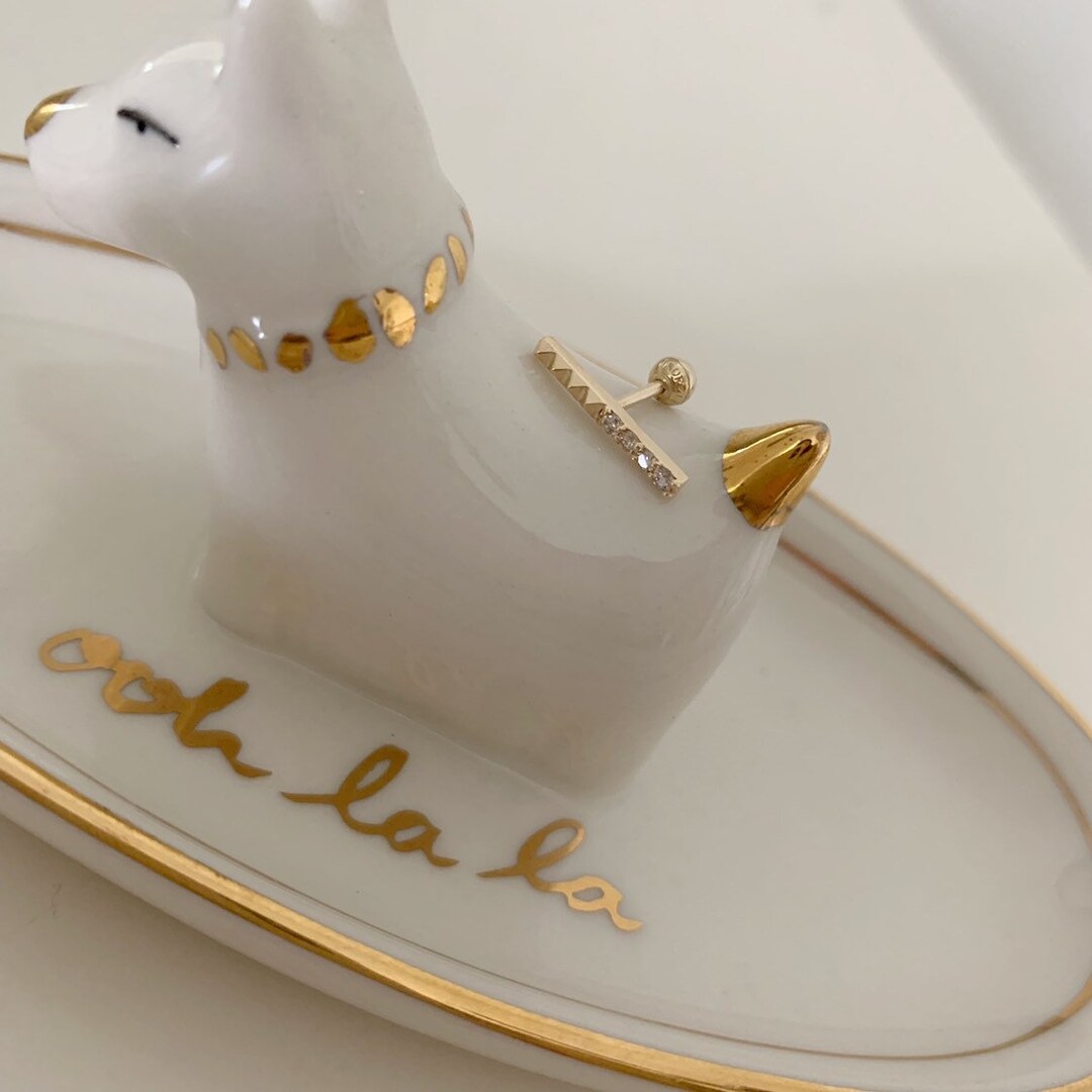 Gold Bar 4 Diamond 4 Pyramid Piercing Earring single, Champagne/cognac ...