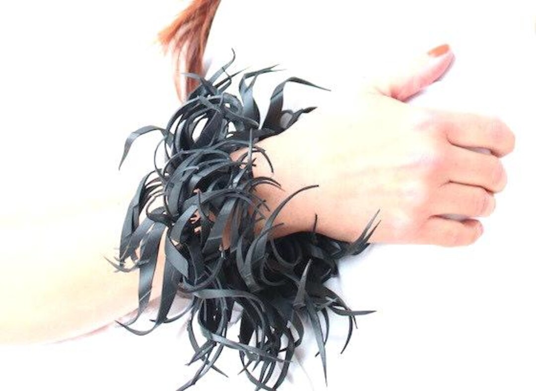 Black, Curly Statement Cuff Bracelet Made From Upcycled Bicycle Inner ...