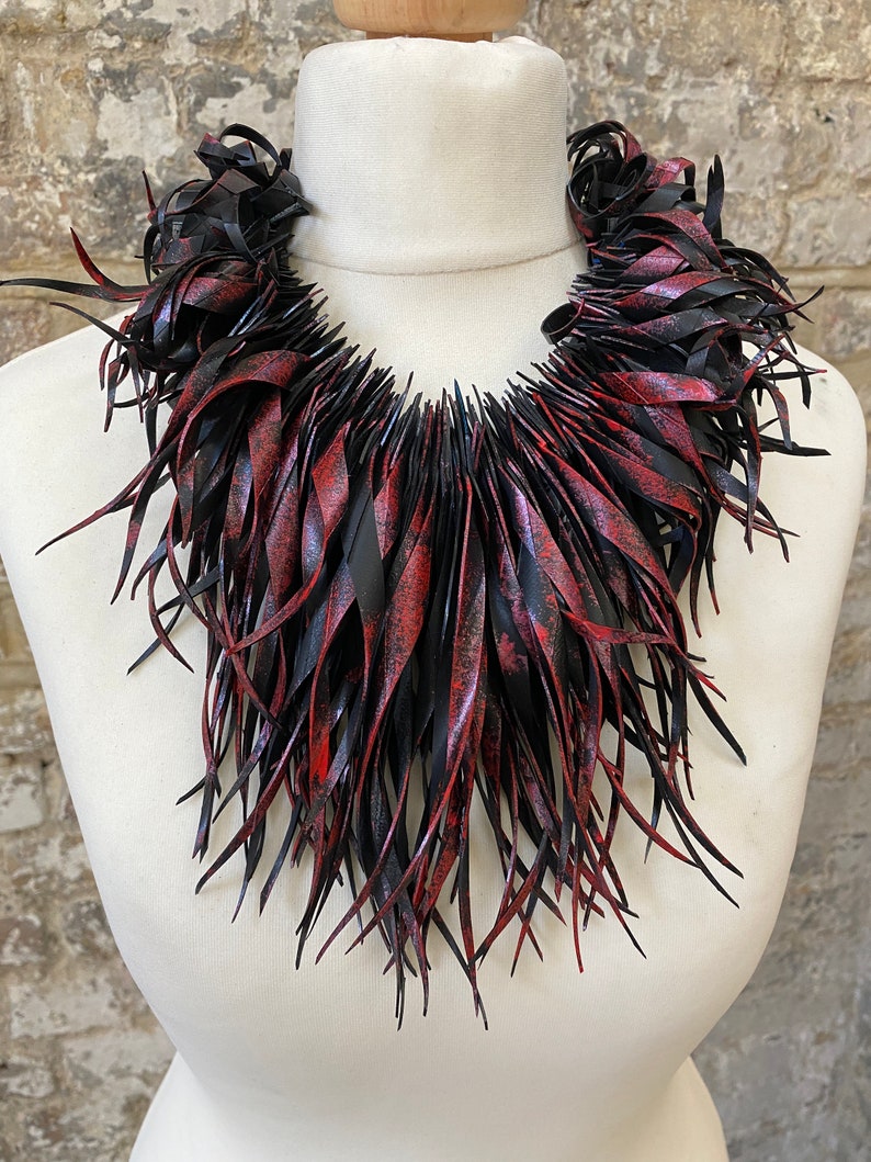 Bold Black-metallic Red Statement Necklace Made Out of a - Etsy