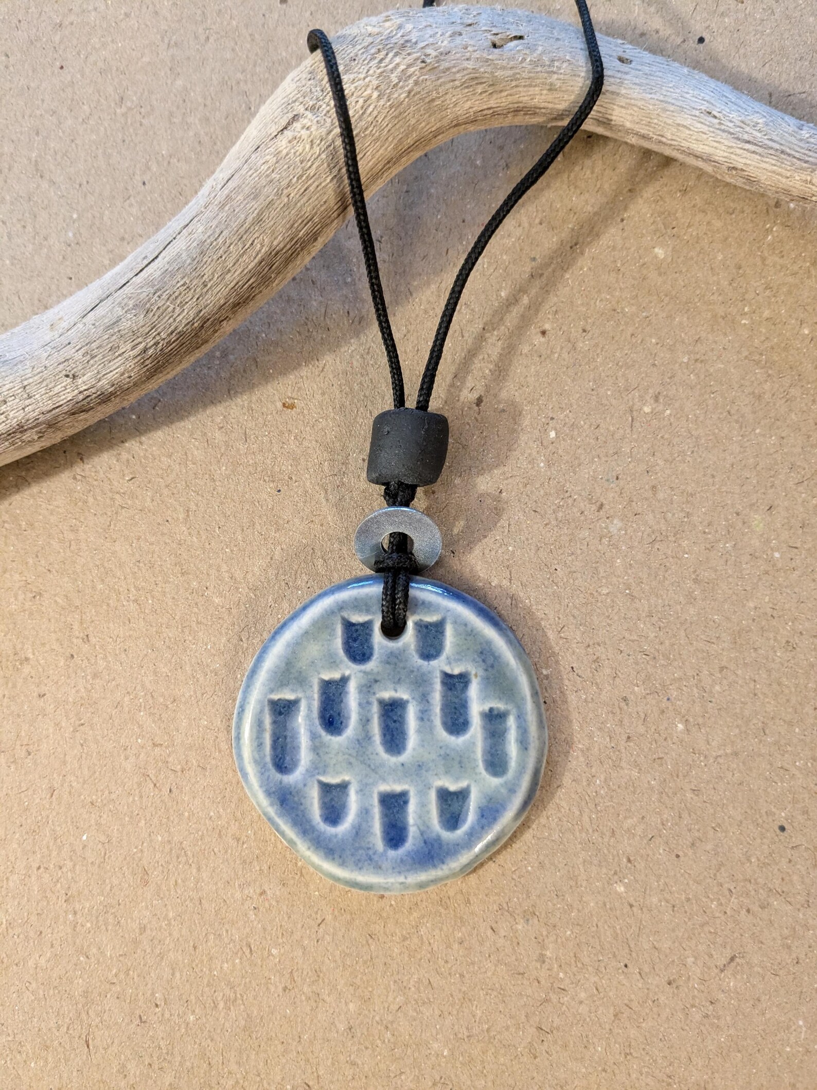 Handmade Ceramic Pendant Necklace: Bold Blue Stoneware, Upcycled Washer ...