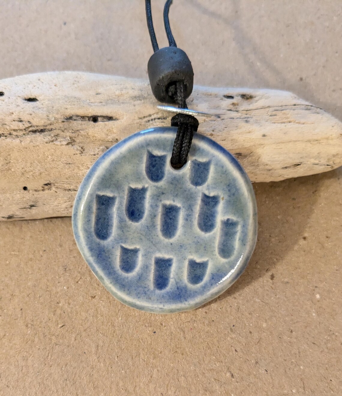 Handmade Ceramic Pendant Necklace: Bold Blue Stoneware, Upcycled Washer ...