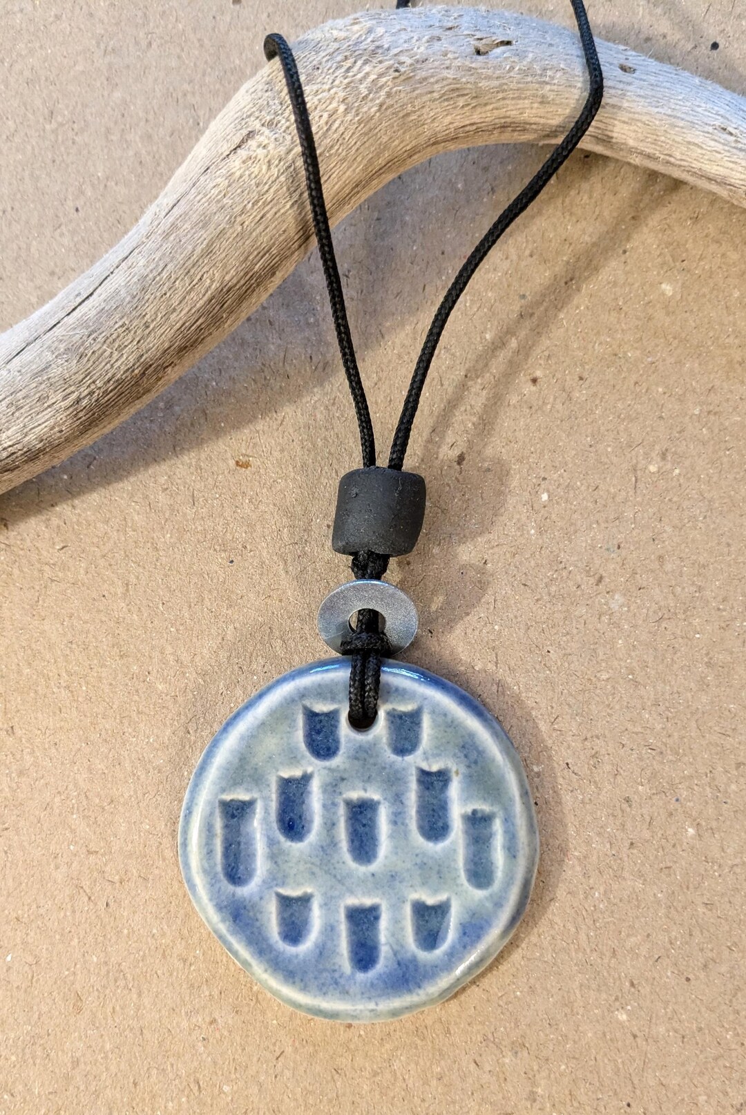 Handmade Ceramic Pendant Necklace: Bold Blue Stoneware, Upcycled Washer ...