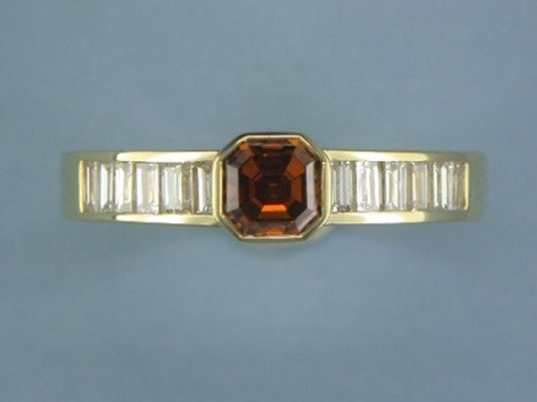 Octagonal Natural Cognac Diamond Ring Supported White Diamonds by John ...