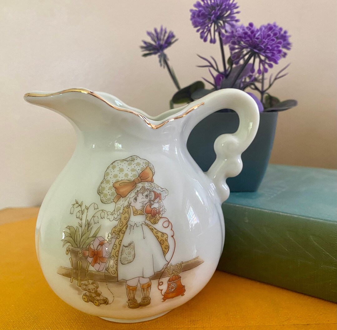 Vintage Small Holly Hobbie Pitcher/scene With Telephone/1970s/white ...